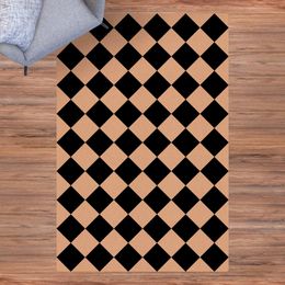 Bilderwelten Kork-Teppich Illustration schwarz weiss Korkmatte - Geometrisches Muster gedrehtes Schachbrett Schwarz Wei&szlig; - Geometrisch Wohnzimmer Schlafzimmer