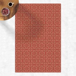 Bilderwelten Kork-Teppich Illustration rot Fliesenoptik - Fliesenmuster Faro rot - Deko Wohnzimmer Schlafzimmer