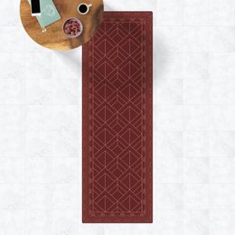 Kork-Teppich - Art Deco Schuppen Muster mit Bord&uuml;re - Vintage rot Korkmatte Geometrisch Wohnzimmer Schlafzimmer