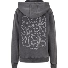 MISS TEE Damen Kapuzensweatshirt "Miss Tee One Line Flowers Ladies Vintage Heavy Hoody"magnet, Gr. XL, bedruckt, 70% Baumwolle, 30% Polyester,