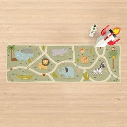 Kork-Teppich - Safari - Die gro&szlig;e Vielfalt der Tiere - Illustration bunt Tiere Korkmatte Elefant Kinderzimmer Baby M&auml;dchen Jungen