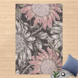 Bilderwelten Kork-Teppich Vintage grau Korkmatte - Florale Eleganz Vintagebl&uuml;ten - Pflanzen Wohnzimmer Schlafzimmer