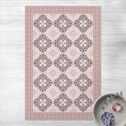 Bilderwelten Kork-Teppich Illustration beige Fliesenoptik - Florale Fliesen Warmgraue Knospen mit Bord&uuml;re - Geometrisch Wohnzimmer Schlafzimmer