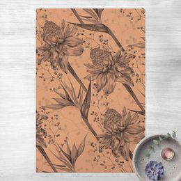 Bilderwelten Kork-Teppich Vintage blau Blumen Korkmatte - Florale Eleganz Vintagebeeren - Retro Wohnzimmer Schlafzimmer