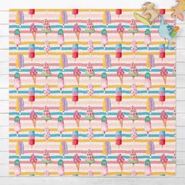 Bilderwelten Kork-Teppich Illustration bunt Aquarell - Aquarell Eis Bunt mit Punkten - Streifen Kinderzimmer Baby M&auml;dchen Jungen