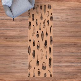 Bilderwelten Kork-Teppich Illustration schwarz Federn Korkmatte - Flauschige Federn Schwarz - Feder Wohnzimmer Schlafzimmer