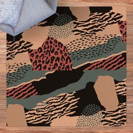 Bilderwelten Kork-Teppich Illustration grau Tiere Korkmatte - Animalprint Zebra Tiger Leopard Asien - Deko Wohnzimmer Schlafzimmer