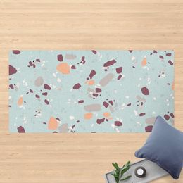 Kork-Teppich - Detailliertes Terrazzo Muster Bolzano - modern blau Mosaik Deko Wohnzimmer Schlafzimmer