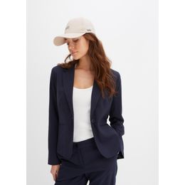 Jackenblazer bonprix "Blazer", Damen, Gr. 50, blau (dunkelblau), Obermaterial: 76% Polyester, 22% Viskose, 2% Elasthan. Futter: 100% Polyester, festlich, schmal, Blazer, festlicher Stil, schmale Passform, mit Paspeltaschen