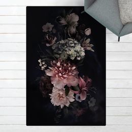 Bilderwelten Kork-Teppich Fotomontage schwarz Blumen Korkmatte - Blumen mit Nebel auf Schwarz - Deko Wohnzimmer Schlafzimmer