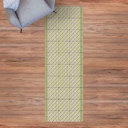 Bilderwelten Kork-Teppich Illustration gr&uuml;n Fliesenoptik - Marokkanische Fliesen Gr&uuml;ne Bl&uuml;tenbl&auml;tter mit Bord&uuml;re - Deko Wohnzimmer Schlafzimmer