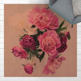 Kork-Teppich - Pfingstrosen Shabby Rosa Wei&szlig; - Shabby rosa Blumen Korkmatte Rose Wohnzimmer Schlafzimmer