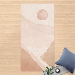 Kork-Teppich - Aquarell Landschaft Sonnenberge - Abstrakt beige Korkmatte Deko Wohnzimmer Schlafzimmer