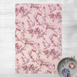 Bilderwelten Kork-Teppich Illustration rot Aquarell - Romantisches Bl&uuml;tenaquarell Natur Purpur - Deko Wohnzimmer Schlafzimmer