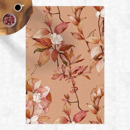 Bilderwelten Kork-Teppich Illustration rosa Aquarell - Romantisches Bl&uuml;tenaquarell Geflecht - Deko Wohnzimmer Schlafzimmer