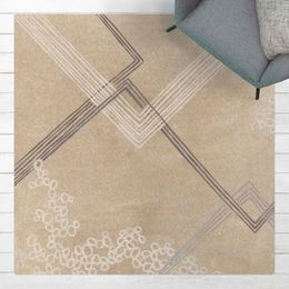 Kork-Teppich - Ringe und Striche auf Pergament - Abstrakt beige Korkmatte Geometrisch Wohnzimmer Schlafzimmer