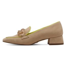 Tamaris Damen Pumps, Gr. 40, beige, Ziegenleder, mehrfarbig, Schuhe, Blockabsatz, Abendschuh, Festtagsschuh mit Zierkette