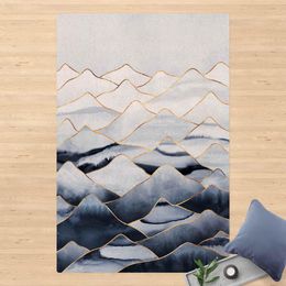 Bilderwelten Kork-Teppich Abstrakt weiss originell Aquarell - Aquarell Berge Wei&szlig; Gold - Deko Wohnzimmer Schlafzimmer