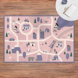 Bilderwelten Kork-Teppich Illustration violett Korkmatte - Dorf - Ab aufs Land - Auto Kinderzimmer Baby M&auml;dchen Jungen