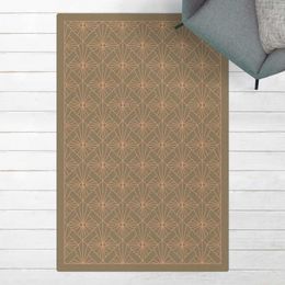 Bilderwelten Kork-Teppich Vintage blau Korkmatte - Art Deco Strahlen Muster mit Rahmen - Geometrisch Wohnzimmer Schlafzimmer