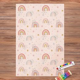 Bilderwelten Kork-Teppich Illustration bunt Korkmatte - Regenbogenwelt mit Sternen und P&uuml;nktchen - Regenbogen Kinderzimmer Baby M&auml;dchen Jungen