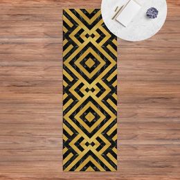 Bilderwelten Kork-Teppich modern gold Fliesenoptik - Geometrischer Fliesenmix Art Deco Gold Schwarzer Marmor - Geometrisch Wohnzimmer Schlafzimmer