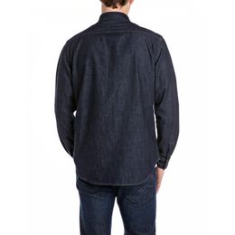 Replay Herren Langarmhemd, blau, Gr. S, Twill, Obermaterial: 100% Baumwolle, Hemden