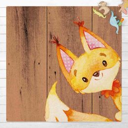 Kork-Teppich - Aquarell Fuchs auf Holz - Illustration orange Aquarell Deko Kinderzimmer Baby M&auml;dchen Jungen
