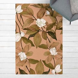 Bilderwelten Kork-Teppich Illustration rosa Aquarell - Romantisches Bl&uuml;tenaquarell Wei&szlig;e Bl&uuml;ten - Deko Wohnzimmer Schlafzimmer