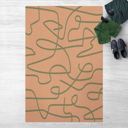Bilderwelten Kork-Teppich Line Art blau Korkmatte - Abstrakter Linienfluss Mint - Streifen Wohnzimmer Schlafzimmer