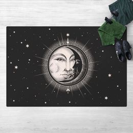 Bilderwelten Kork-Teppich Vintage schwarz weiss Himmel Korkmatte - Vintage Sonne und Mond Illustration - Himmel Wohnzimmer Schlafzimmer