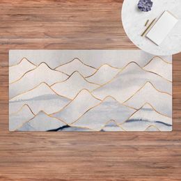 Bilderwelten Kork-Teppich Abstrakt weiss originell Aquarell - Aquarell Berge Wei&szlig; Gold - Deko Wohnzimmer Schlafzimmer