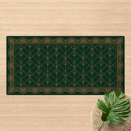 Bilderwelten Kork-Teppich Vintage gr&uuml;n Korkmatte - Art Deco Palme mit Bord&uuml;re - Geometrisch Wohnzimmer Schlafzimmer
