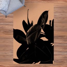 Bilderwelten Kork-Teppich Tropisch schwarz weiss Korkmatte - Gummibaum Bl&auml;tter Schwarz Wei&szlig; - Deko Wohnzimmer Schlafzimmer