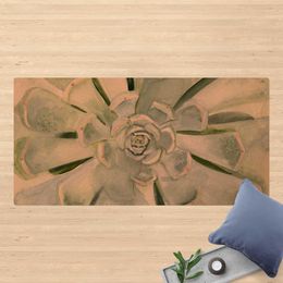 Kork-Teppich - Sukkulente Aquarell Hell - Tropisch gr&uuml;n Aquarell Pflanzen Wohnzimmer Schlafzimmer