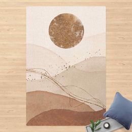 Kork-Teppich - Aquarell Landschaft Sonnensturm - Abstrakt gold Korkmatte Deko Wohnzimmer Schlafzimmer
