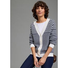 Laura Scott Damen Strickjacke "aus luftiger Baumwoll-Mischung"marine, wei&szlig;, gestreift, Gr. 48, gestreift, Strick, Obermaterial: 50% Baumwolle, 50%