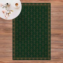 Bilderwelten Kork-Teppich Vintage gr&uuml;n Korkmatte - Art Deco Palme mit Bord&uuml;re - Geometrisch Wohnzimmer Schlafzimmer