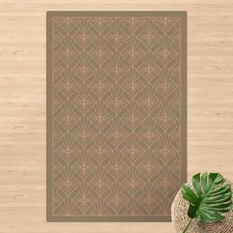 Kork-Teppich - Art Deco Strahlen Muster mit Rahmen - Vintage blau Korkmatte Geometrisch Wohnzimmer Schlafzimmer