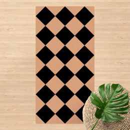 Bilderwelten Kork-Teppich Illustration schwarz weiss Korkmatte - Geometrisches Muster gedrehtes Schachbrett Schwarz Wei&szlig; - Geometrisch Wohnzimmer Schlafzimmer