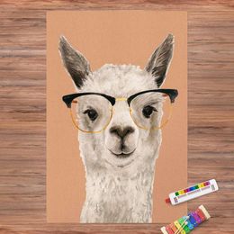 Bilderwelten Kork-Teppich Illustration weiss Tiere Korkmatte - Hippes Lama mit Brille I - Deko Kinderzimmer Baby M&auml;dchen Jungen