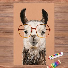 Bilderwelten Kork-Teppich Illustration weiss Tiere Korkmatte - Hippes Lama mit Brille IV - Deko Kinderzimmer Baby M&auml;dchen Jungen