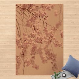 Bilderwelten Kork-Teppich Motiv weiss Blumen Korkmatte - Kirschbl&uuml;tentanz - Kirschbl&uuml;te Wohnzimmer Schlafzimmer