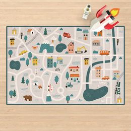 Bilderwelten Kork-Teppich Illustration bunt Korkmatte - Kleinstadt - Von der Stadt in die Natur - Auto Kinderzimmer Baby M&auml;dchen Jungen