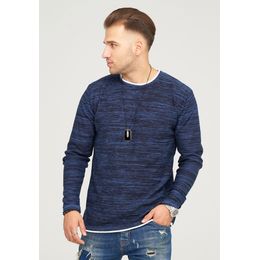 behype Herren Strickpullover "TAAVI", blau, Gr. XL, meliert, 50% Baumwolle, 50% Polyacryl, Pullover, in melierter Optik