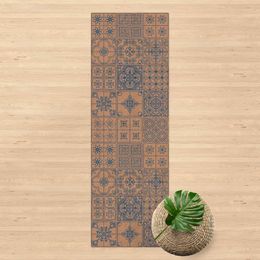 Bilderwelten Kork-Teppich Illustration blau Fliesenoptik - Fliesenmuster Coimbra blau - Deko Wohnzimmer Schlafzimmer