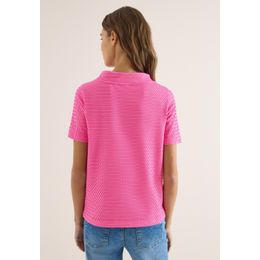Cecil Damen T-Shirtbeetroot pink, Basic, Gr. XXL, Strukturmuster, Web, 75% Baumwolle, 23% Polyester, 2% Elasthan, Shirts, mit Tunnelzugband am Kragen