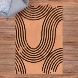Bilderwelten Kork-Teppich modern schwarz weiss originell Korkmatte - Geometrische Wellen Schwarz Wei&szlig; II - Deko Wohnzimmer Schlafzimmer