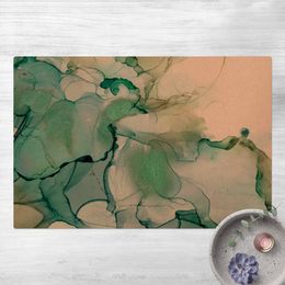 Bilderwelten Kork-Teppich Abstrakt t&uuml;rkis originell Aquarell - Smaragdfarbener Sturm II - Deko Wohnzimmer Schlafzimmer