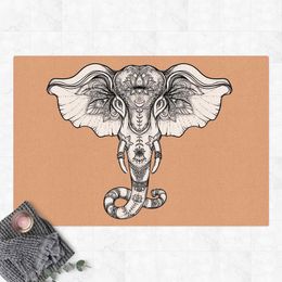 Kork-Teppich - Spiritueller Indischer Elefant - Orientalisch schwarz Tiere Korkmatte Meditation Wohnzimmer Schlafzimmer